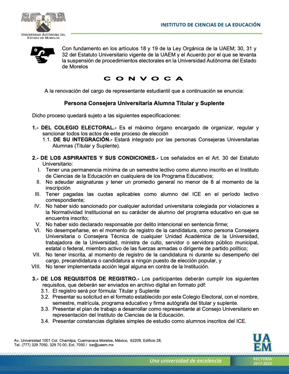 Renovación del Cargo de Persona Consejera Universitaria Alumna Titular ...