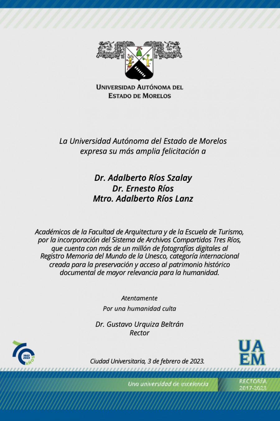 Felicitación UAEM 2023 | Académicos de la Facultad de Arquitectura y de la Escuela de Turismo ...