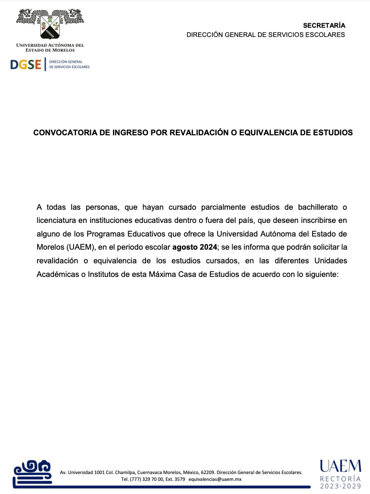 Revalidación o equivalencia de estudios, periodo AGOSTO 2024 ...