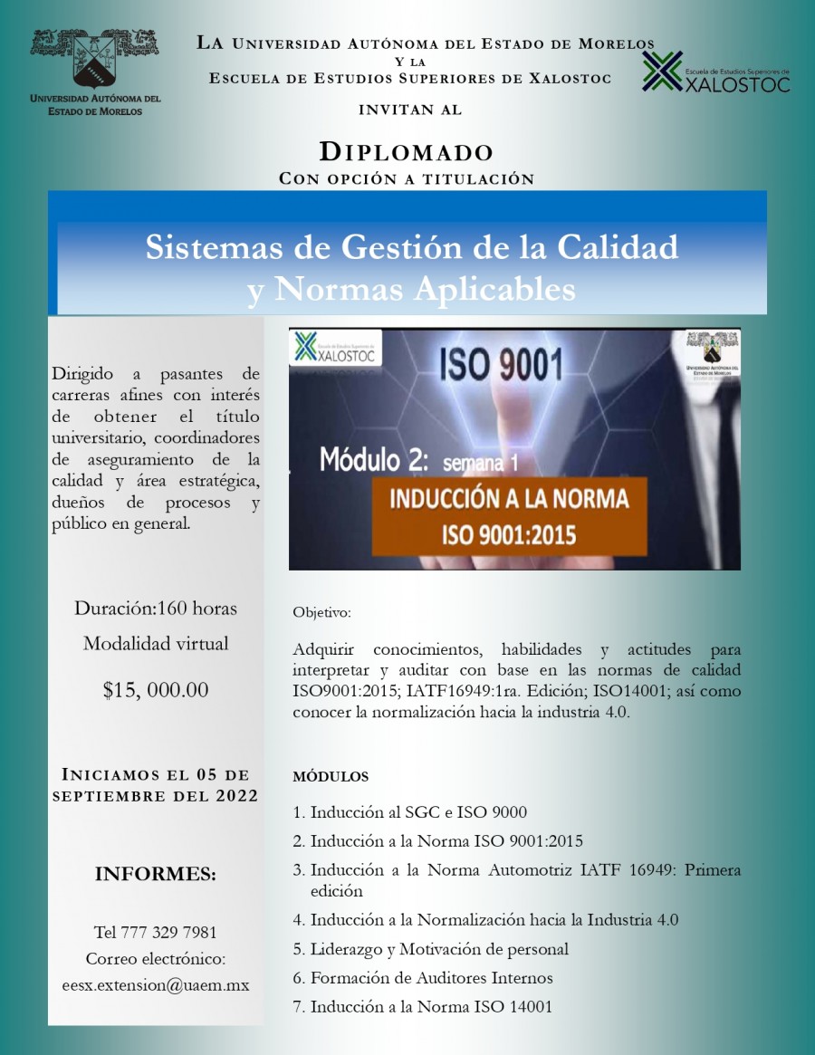 Diplomado Sistemas de Gestión de Calidad y Normas Aplicables - Universidad Autónoma del Estado ...