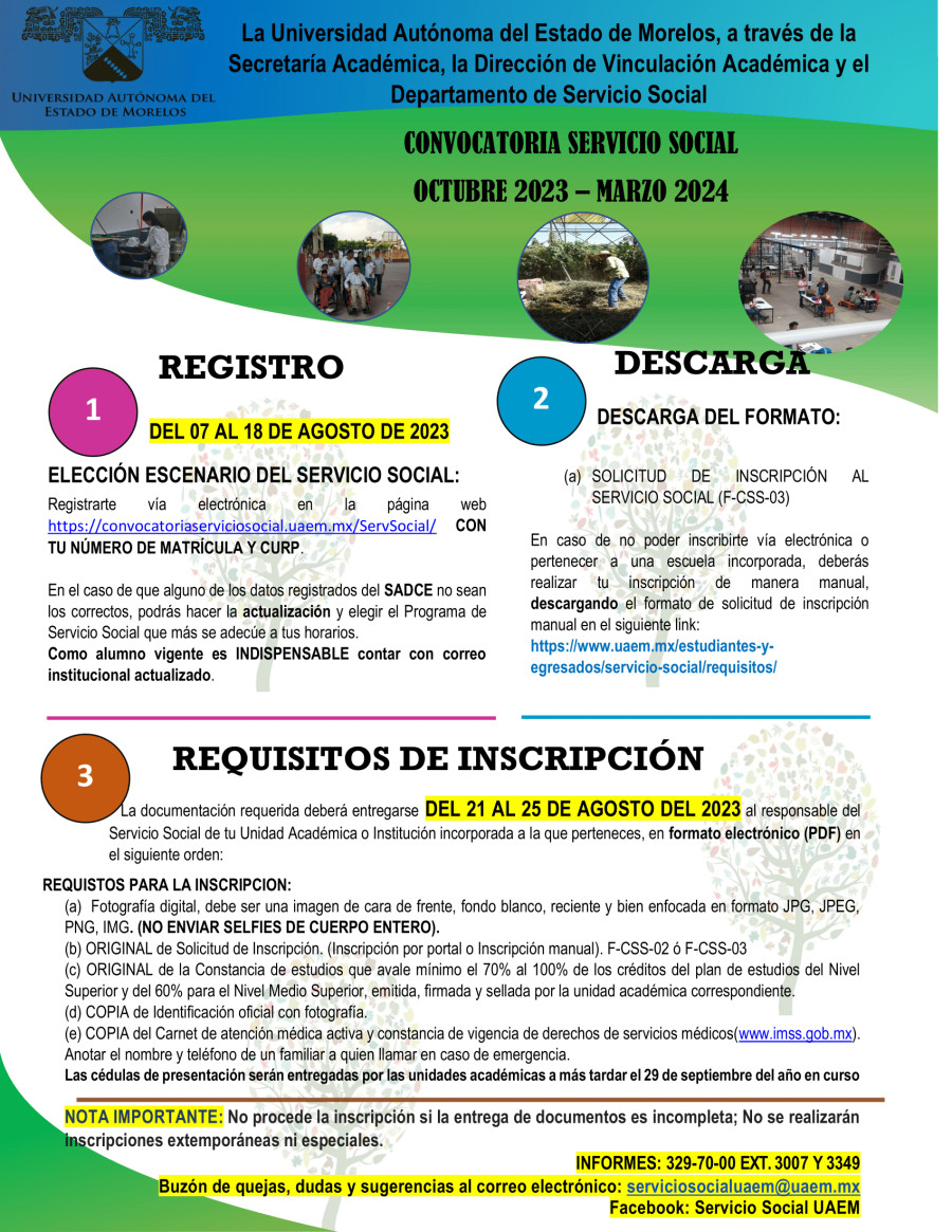 Convocatoria Octubre 2023 - Marzo 2024 - Universidad Autónoma del Estado de Morelos