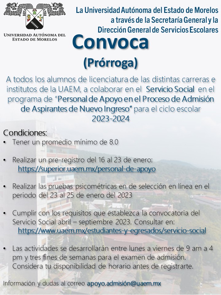 Prórroga Servicio Social en el Programa “Personal de Apoyo en el ...