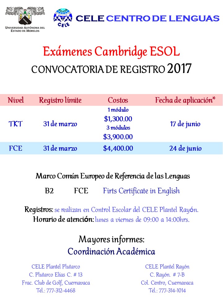 Exámenes Cambridge ESOL - Universidad Autónoma del Estado de Morelos