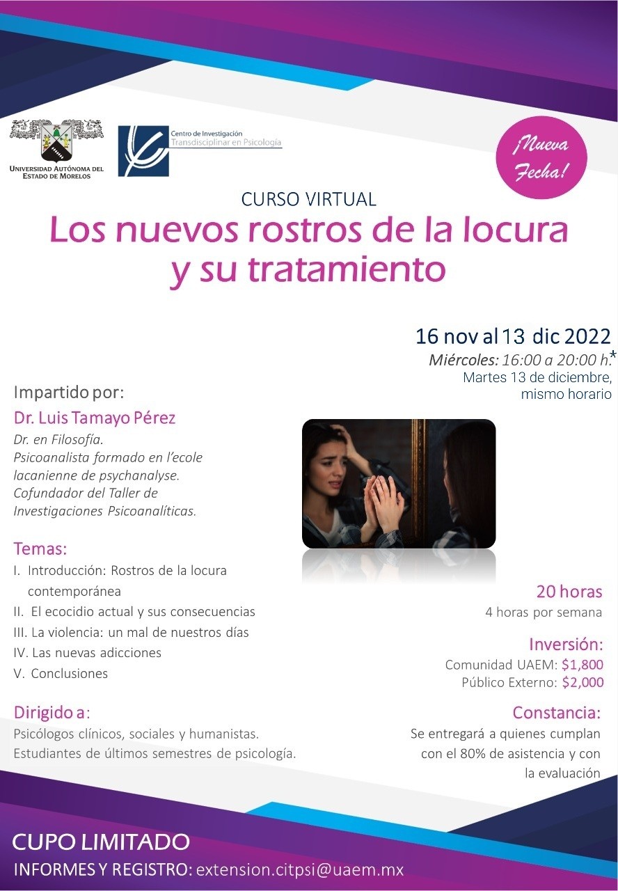 Curso Virtual: Los nuevos rostros de la locura y su tratamiento - Fecha ...